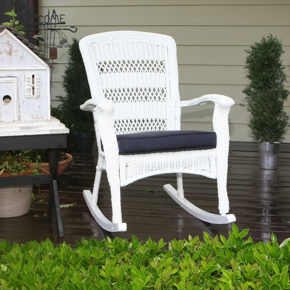Handwoven White Wicker Rocking Chair & Side Table Set – Tortuga Outdoor