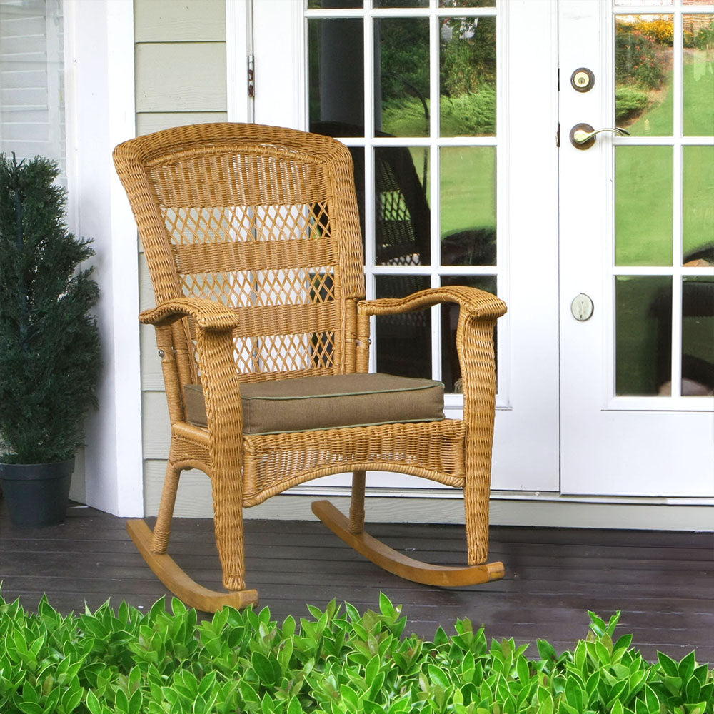 Handwoven White Wicker Rocking Chair & Side Table Set – Tortuga Outdoor