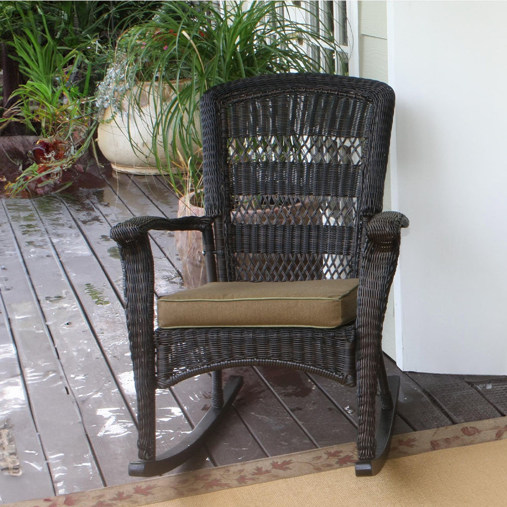 Portside Handwoven Wicker Rocking Chair With Cushion – Tortuga Outdoor